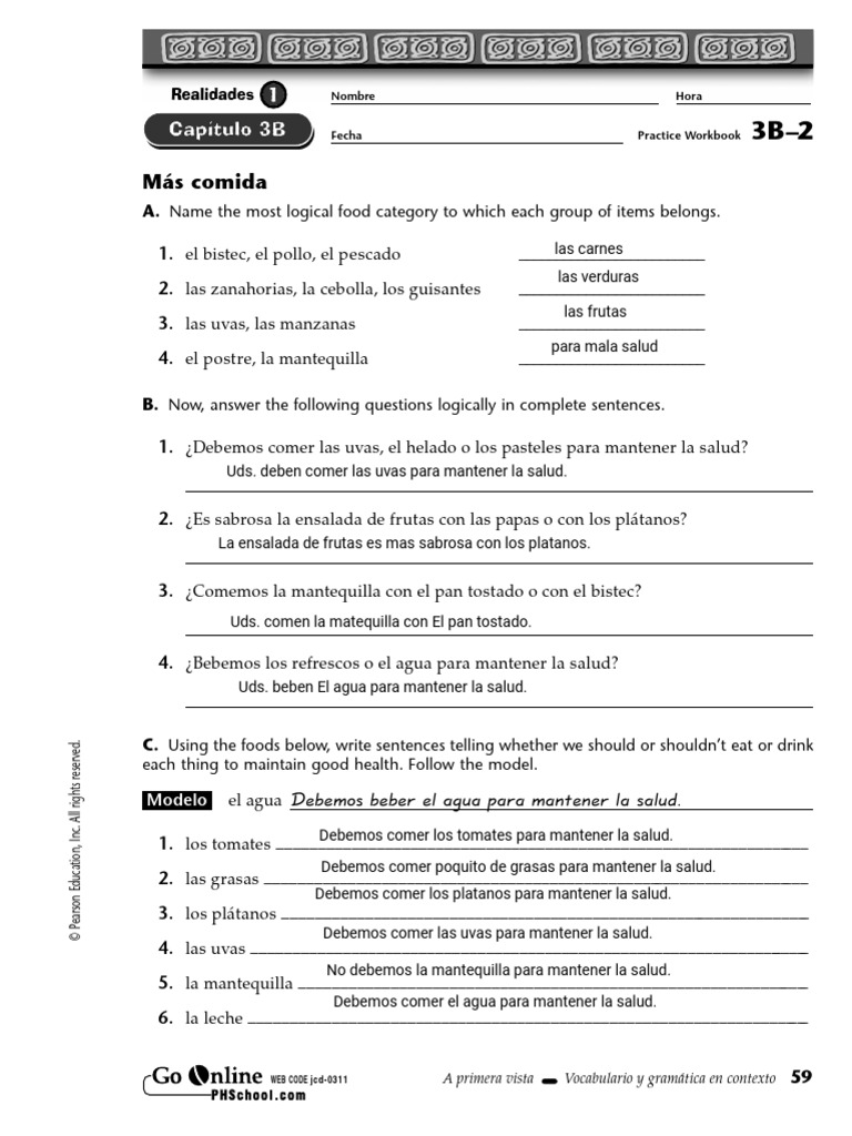 28L Fire - Realidades 1 Chapter 3B Workbook Activities | PDF | Cocina ...