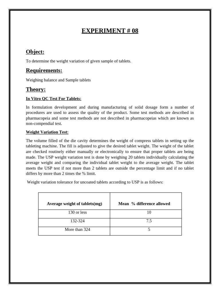 Weight Variation Test for Tablets | PDF | Tablet (Pharmacy) | Weight