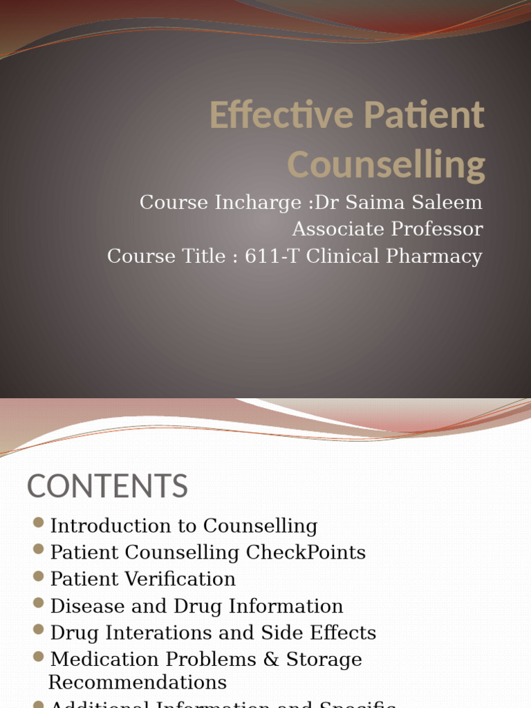 Effective Patient Counselling | PDF | Pharmacy | Dose (Biochemistry)