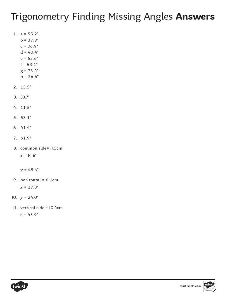 Trigonometry Finging Missing Angles Answers | PDF