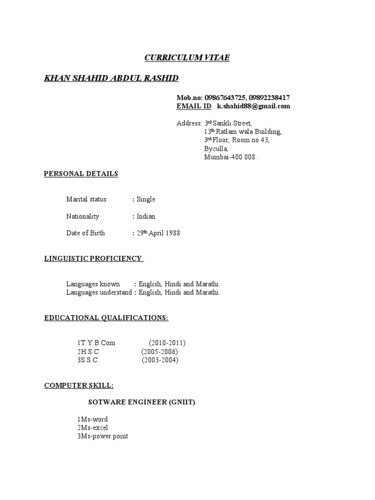 Curriculum Vitae Shahid | PDF