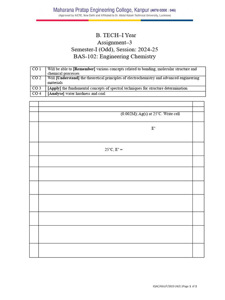 Assignment 3 (2024-25 Odd) | PDF | Electrochemistry | Corrosion