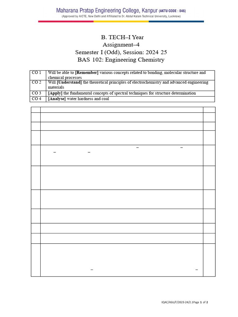 Assignment 4 (2024-25 Odd) | PDF | Ion Exchange | Chemistry