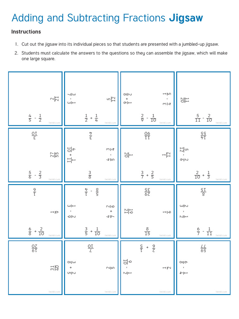 Adding and Subtracting Fractions Jigsaw Activity | PDF | Arithmetic ...