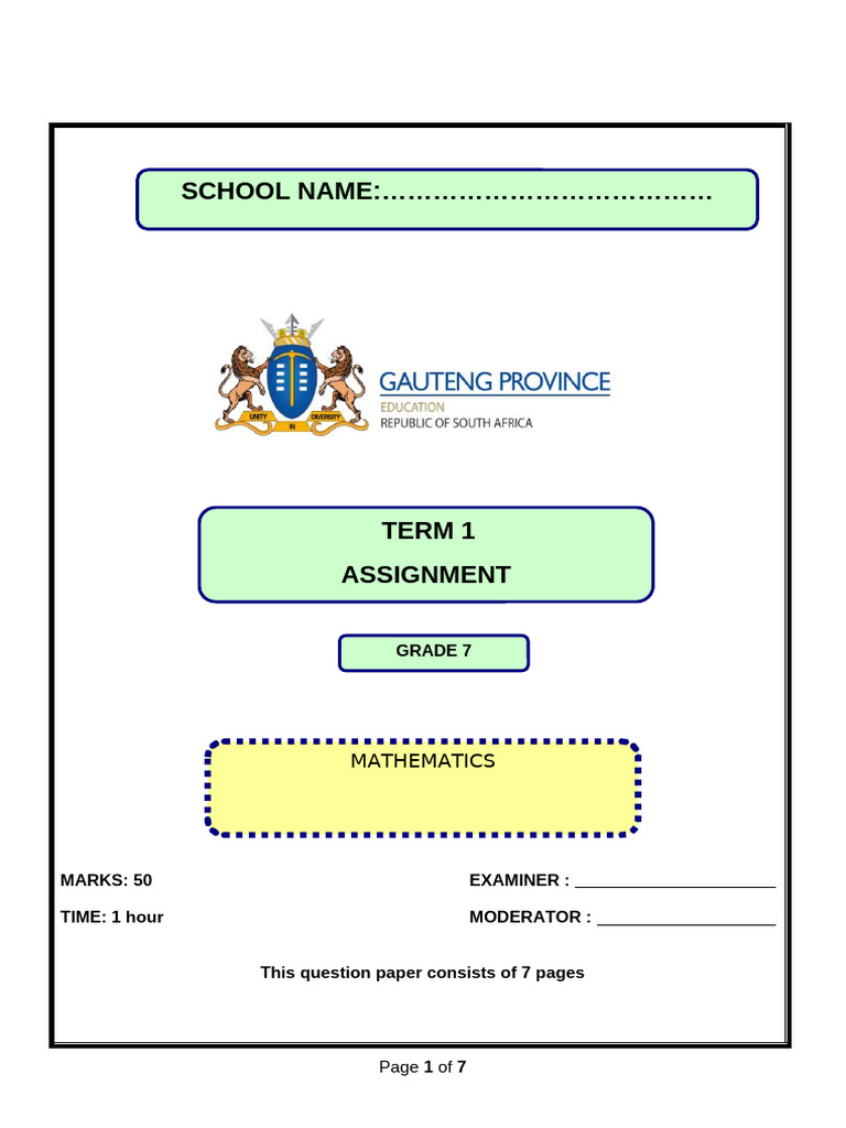 Grade 7 Term 1 Assignment | PDF | Numbers | Arithmetic