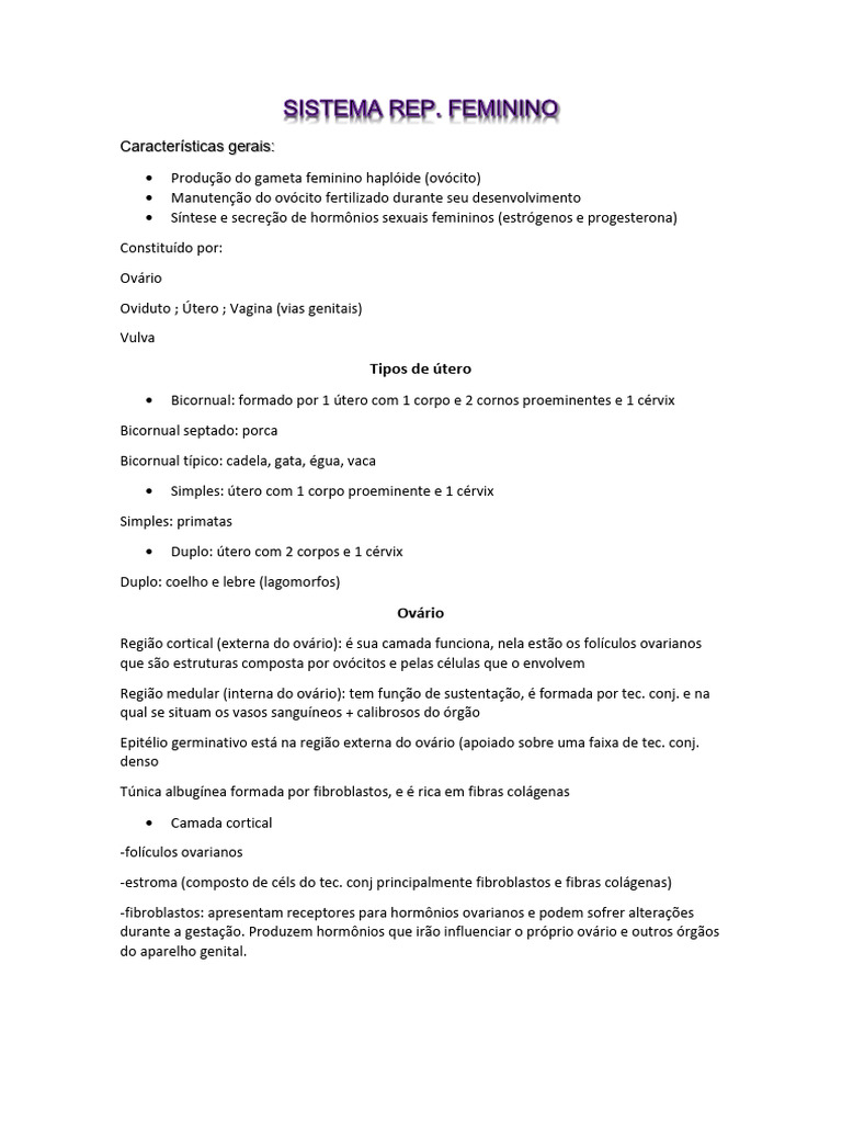 SISTEMA REP. FEMININO- estudo aula histologia | PDF | Ovário | Vagina