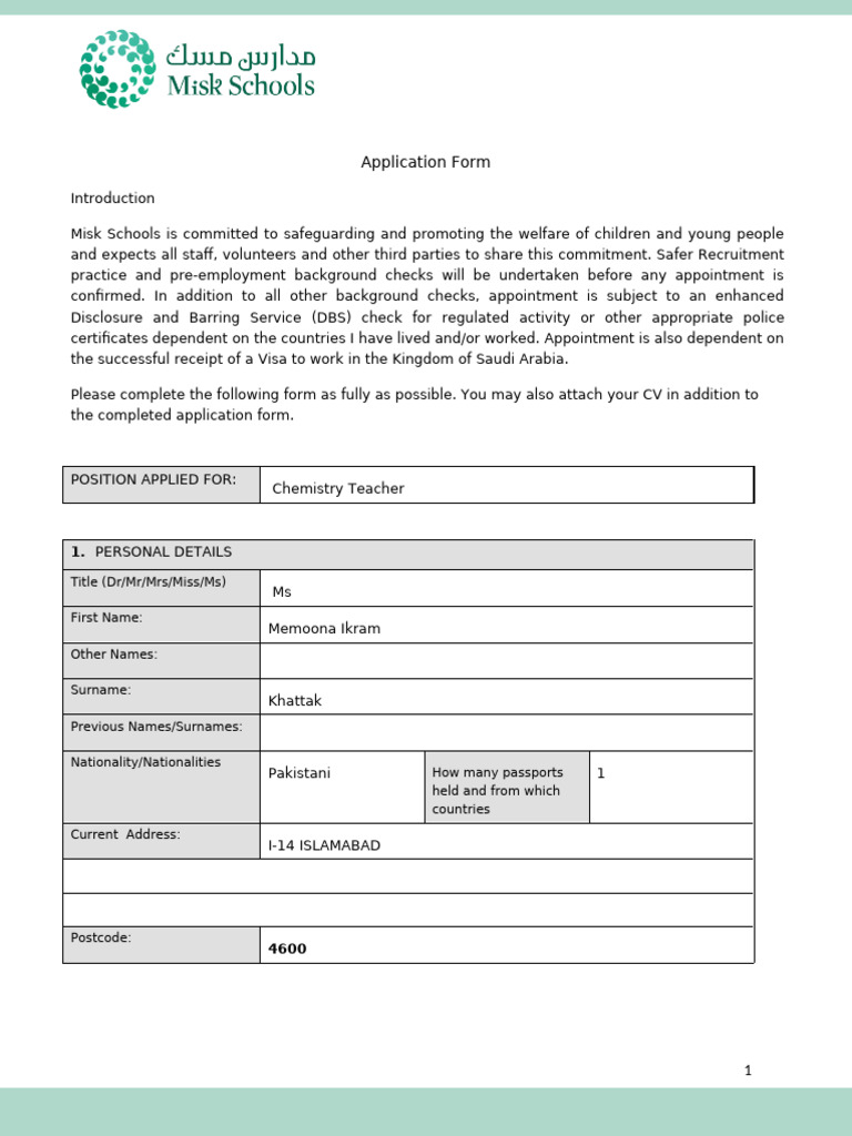 Misk Schools Application Form | PDF