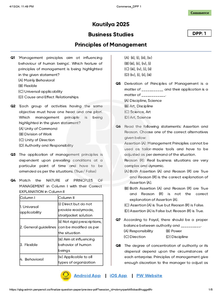 @commerce - Se - Hoga PW Mock Test 1 Chapter 2 | PDF | Decision Making ...