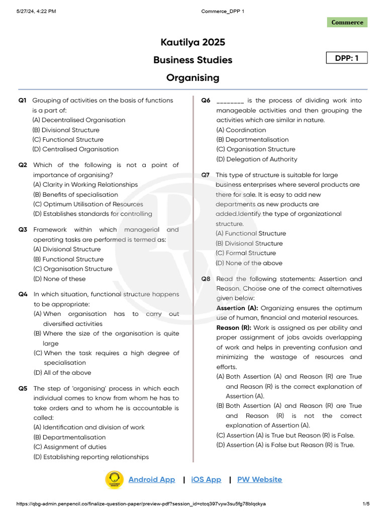 @commerce - Se - Hoga PW Mock Test 1 Chapter 5 | PDF | Economies | Business