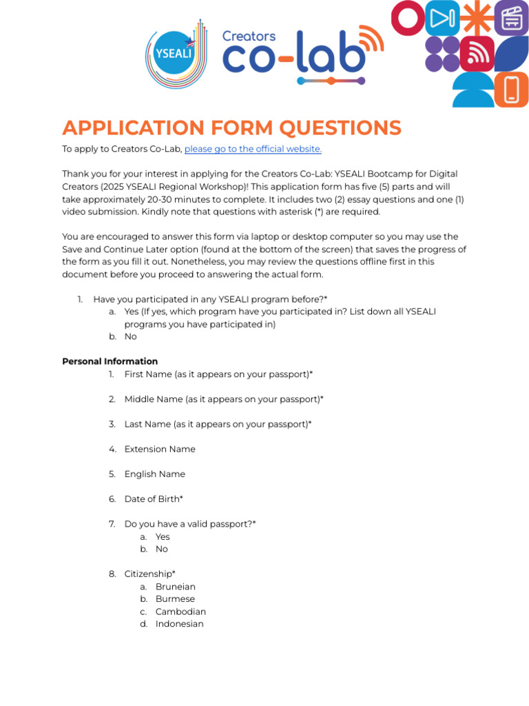 Creators Co-Lab Application Form Questions | PDF | Social Media ...