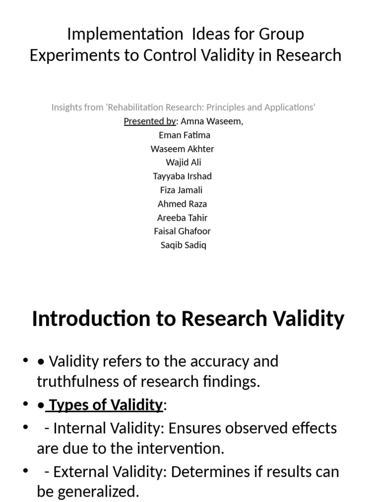Implementation Ideas For Group Experiments To Control Validity in Research | PDF | Validity ...