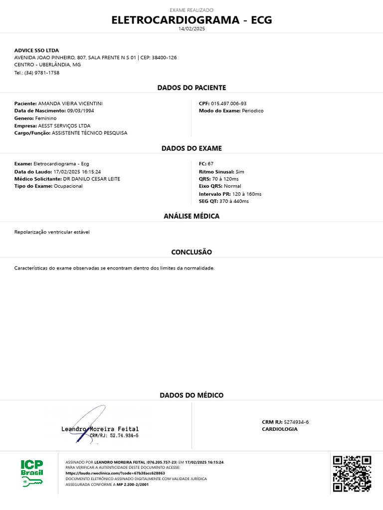 Amanda Vieira - Laudo ECG | PDF