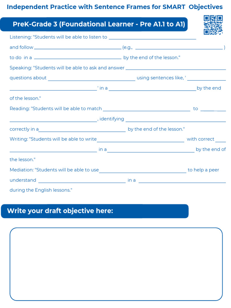 Worksheet Sentence Frames For SMART Objectives | PDF | Cognitive ...