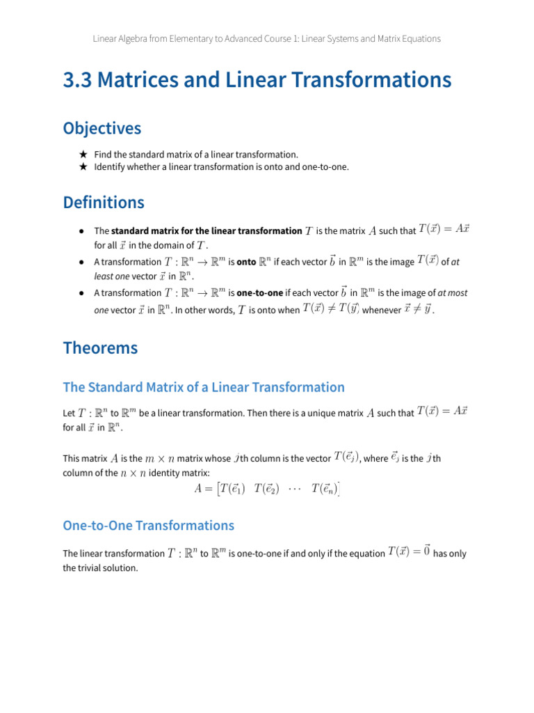 3.3 Matrices and Linear Transformations | PDF | Matrix (Mathematics) | Linear Map