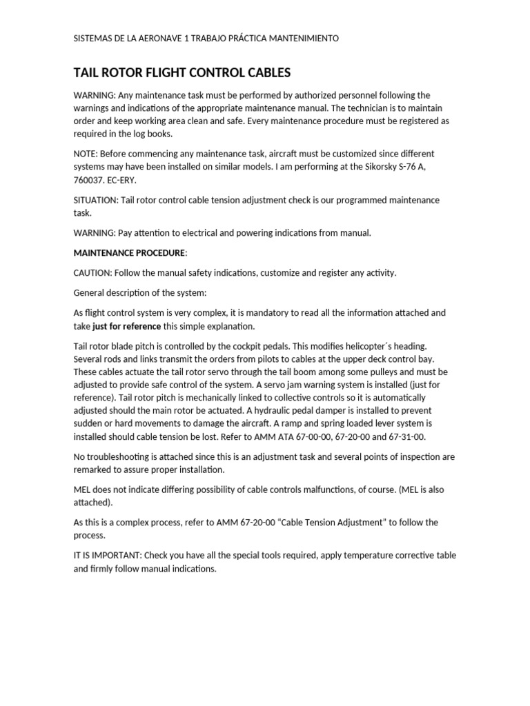 Flight Controls Cable Tension Procedure | PDF