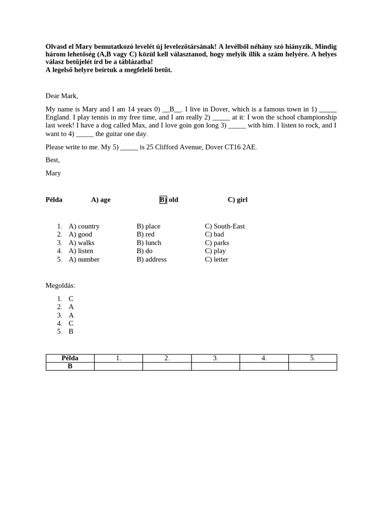 A1 Gap Filling Mary Letter | PDF