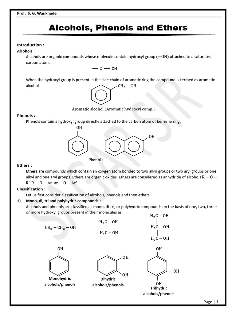 Alcohols, Phenol and Ethers | PDF | Ether | Methyl Group