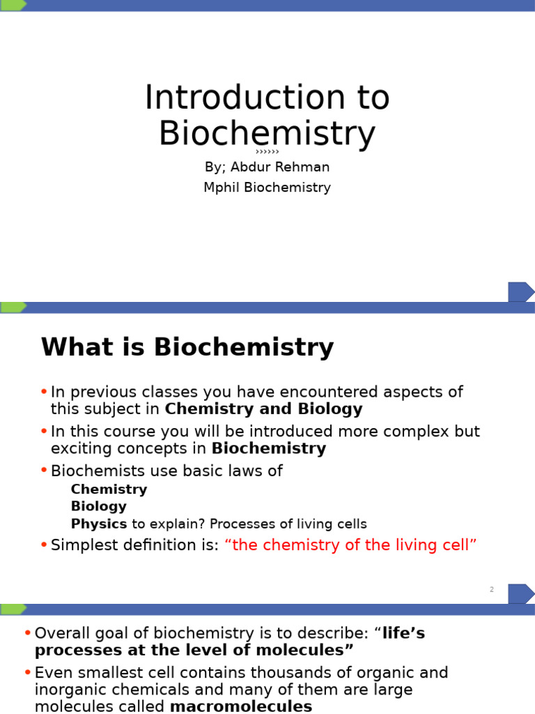 Introduction To Biochemistry - Lecture 1 | PDF | Biochemistry | Chemistry