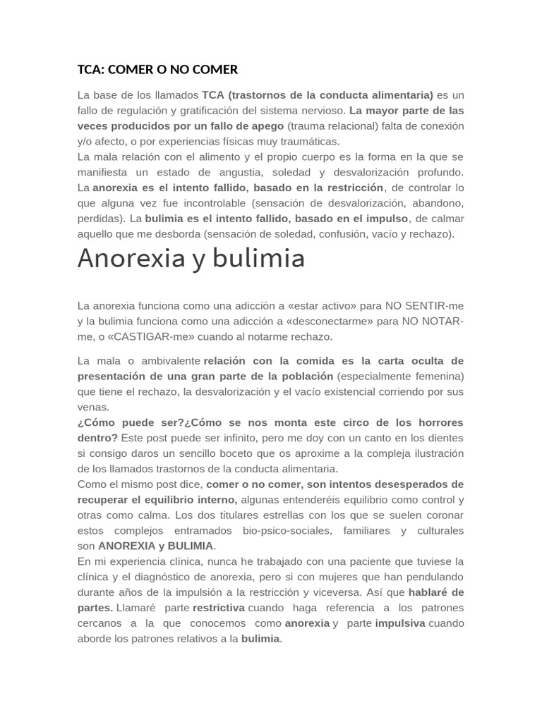 TCA Comer o No Comer | PDF | Teoría de apego | Anorexia nerviosa