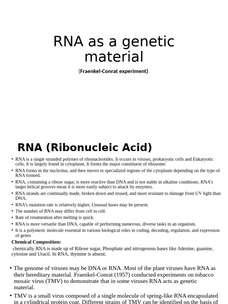 RNA Genetic Material | PDF | Rna | Nucleotides
