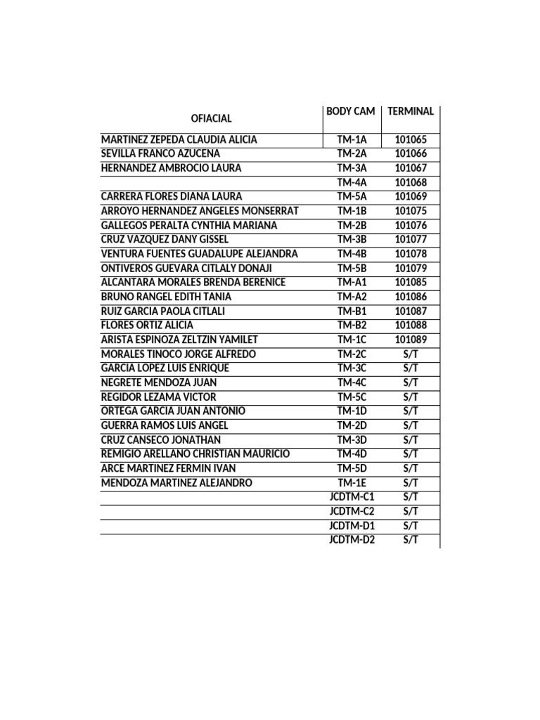 Lista de Personal y Terminales TM | PDF