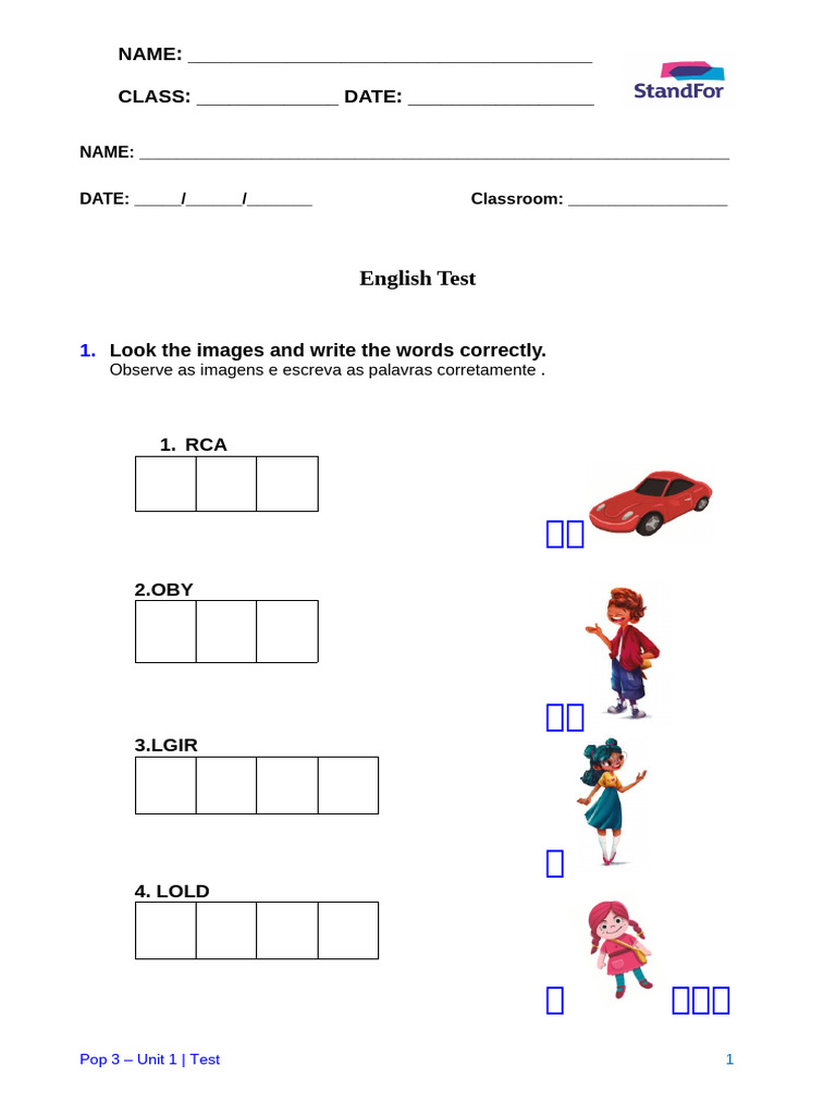 English Test 3rd Grade Pdf