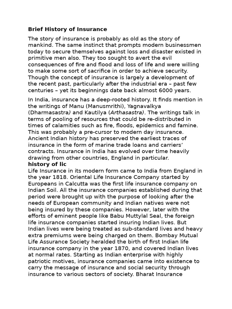 Brief History Of Insurance | PDF | Insurance | Financial Services