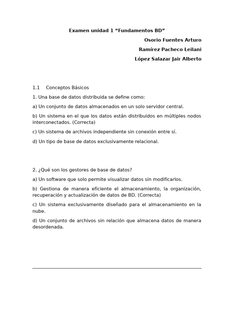 Preguntas de BDD | PDF | Bases de datos | Modelo cliente-servidor
