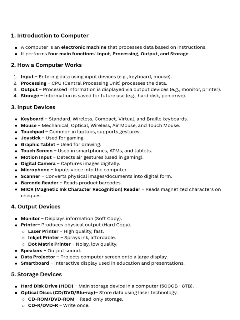 1. Introduction to Computer | PDF | Computer Data Storage | Input/Output