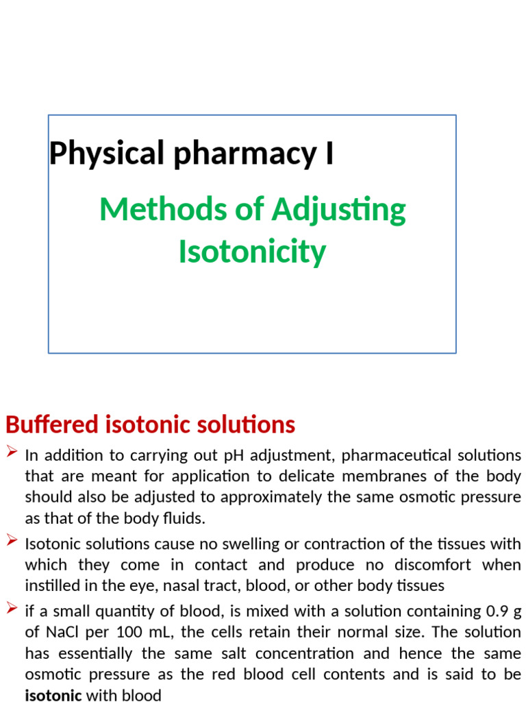 Method of Adjusting Isotonicity | PDF | Chemistry | Physical Chemistry