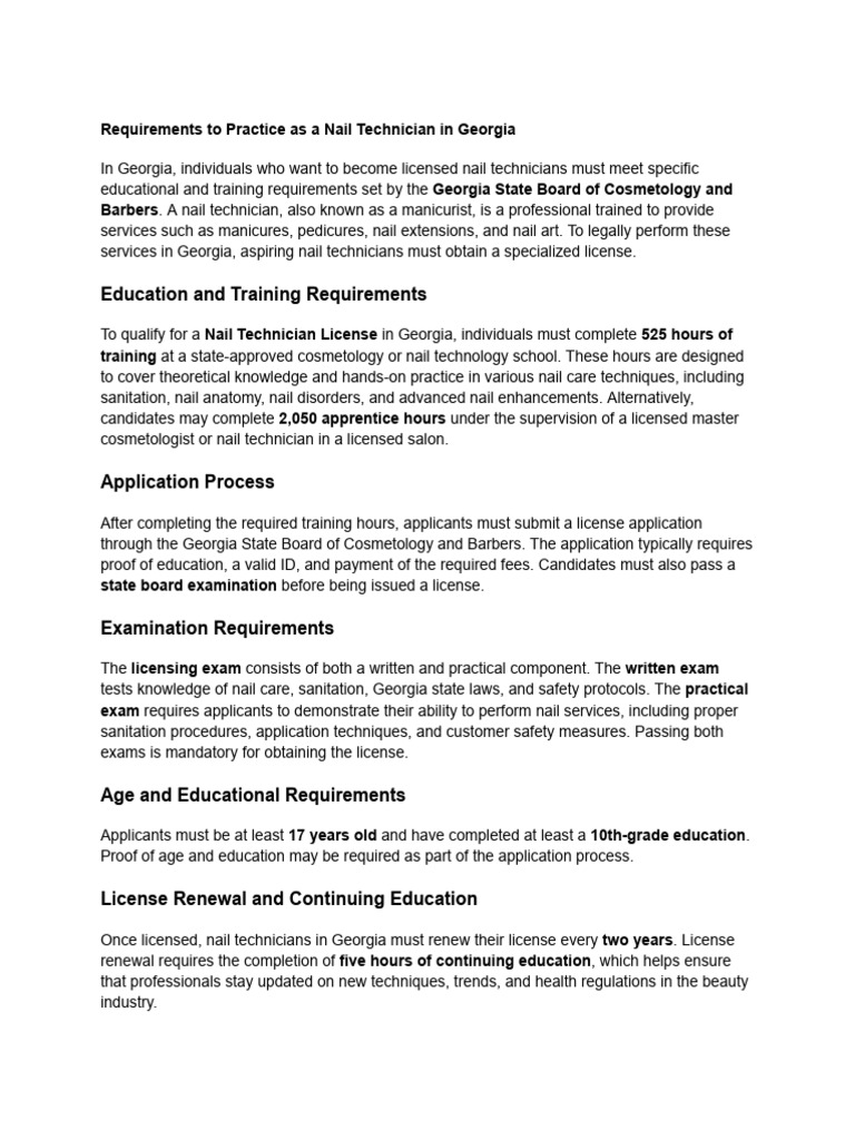Requirements To Practice As A Nail Technician in Georgia | PDF
