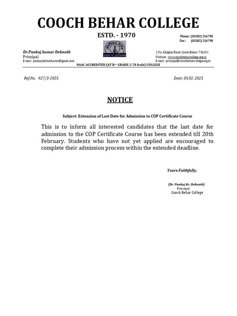 63.05.02.25 NOTICE REGARDING Extension of Last Date For Admission To ...