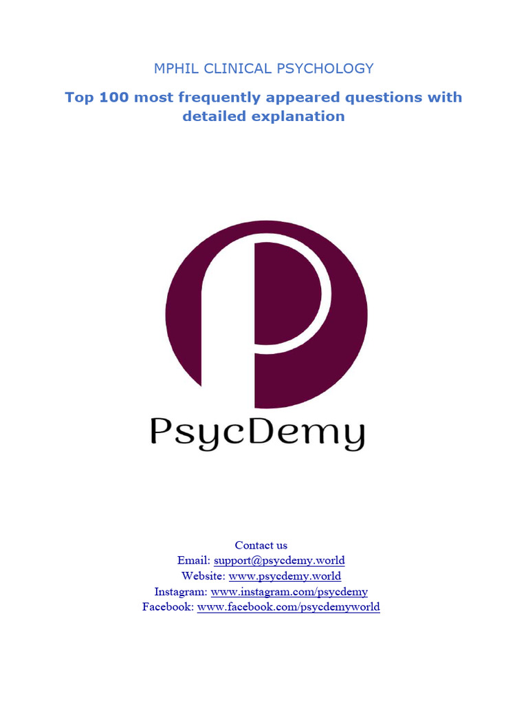 MPhil Clinical Psychology Top 100 Most Frequently Appeared Questions ...