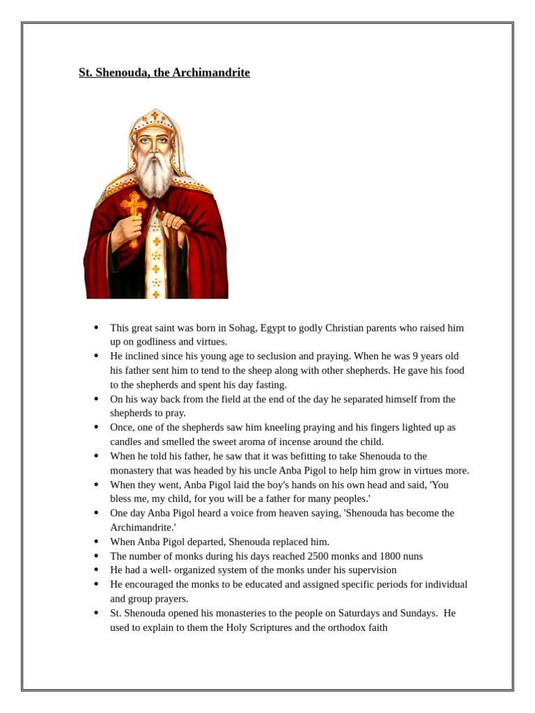 St. Shenouda: Coptic Leader & Saint | PDF | Monk | Prayer