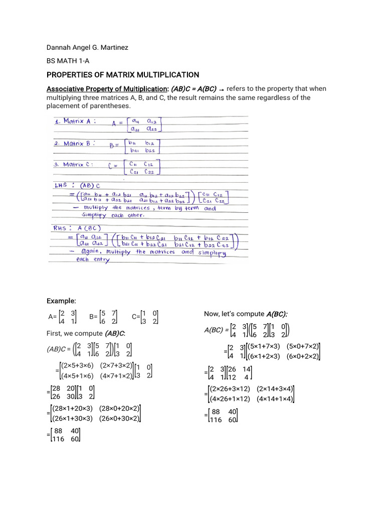 Matrix Multiplication Properties Explained | PDF