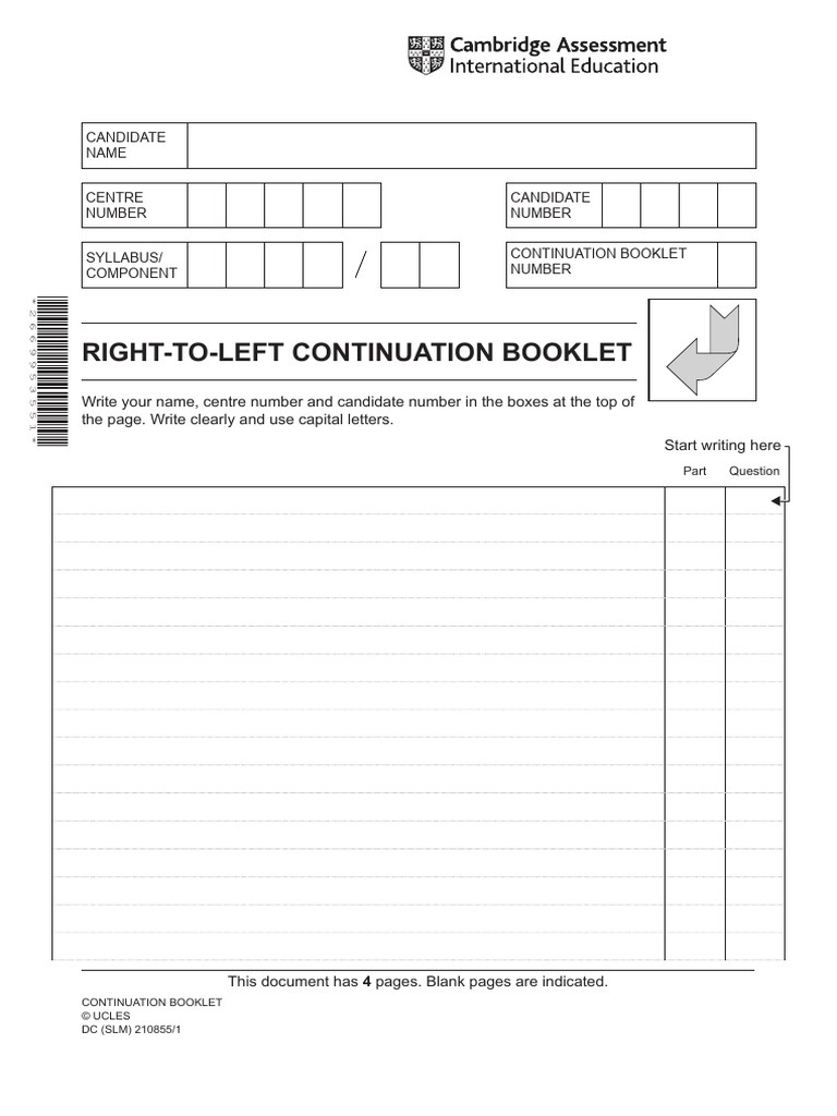 Cambridge Continuation Booklet Template | PDF