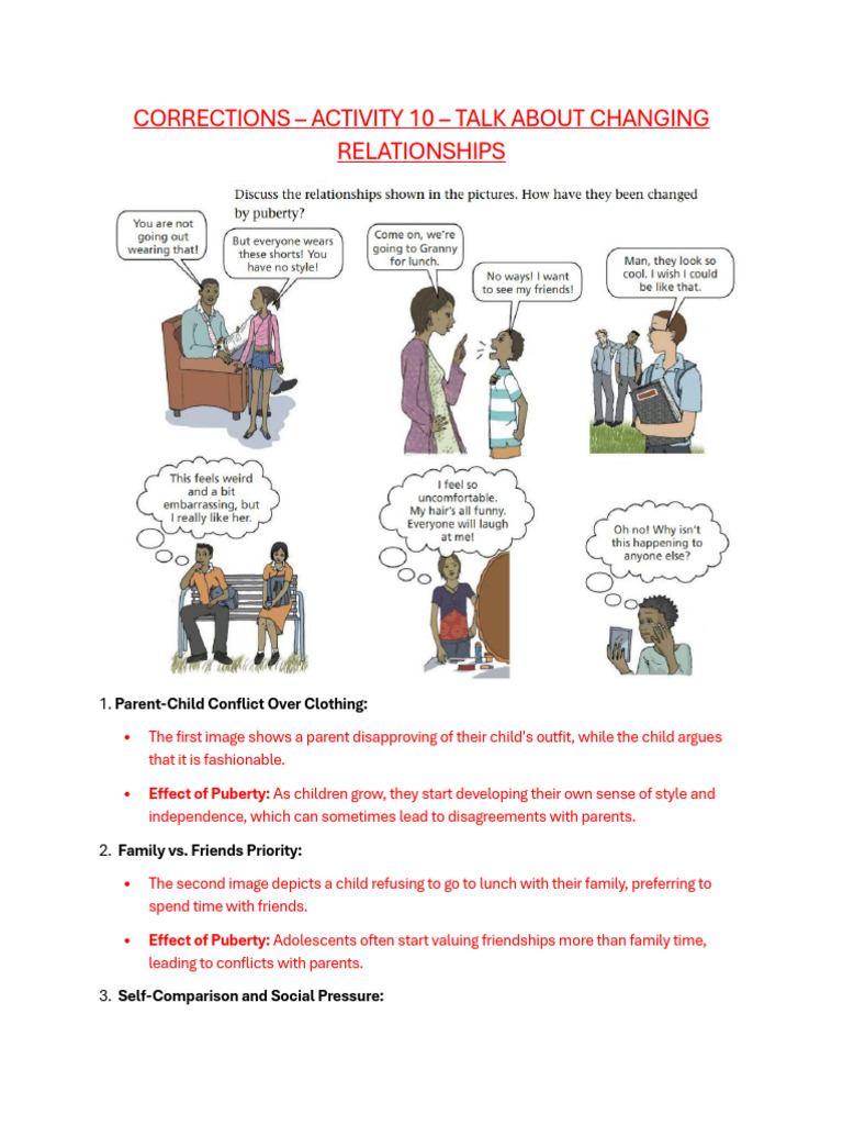 Corrections - Activity 10 - Talk About Changing Relationships | PDF
