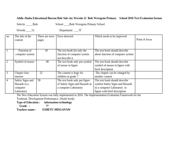 Grade Seven Textbook Evaluation | PDF