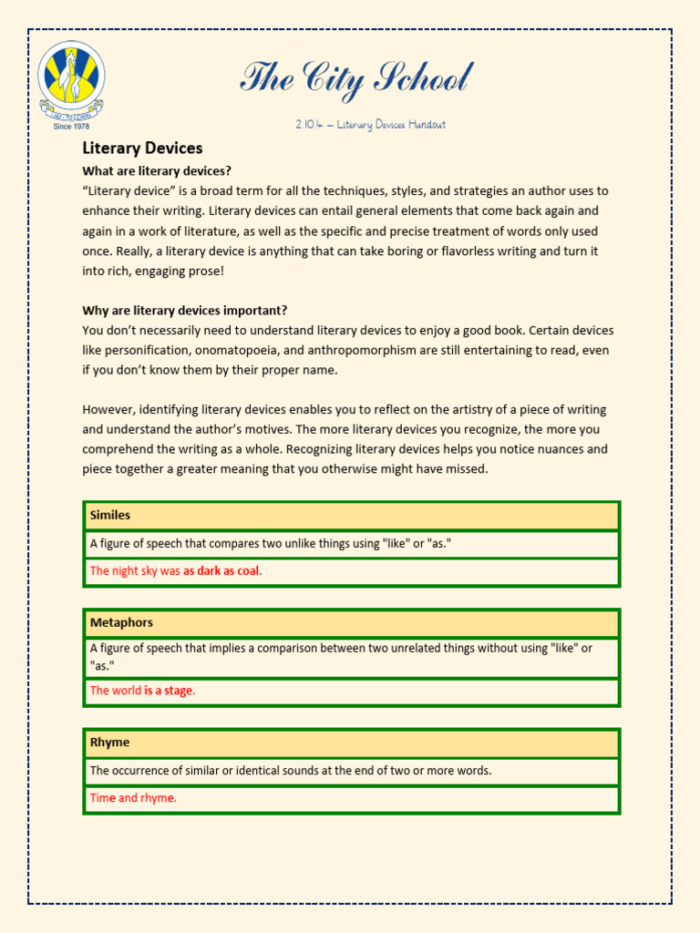 Literary Devices Overview Handout | PDF | Rhyme | Poetry