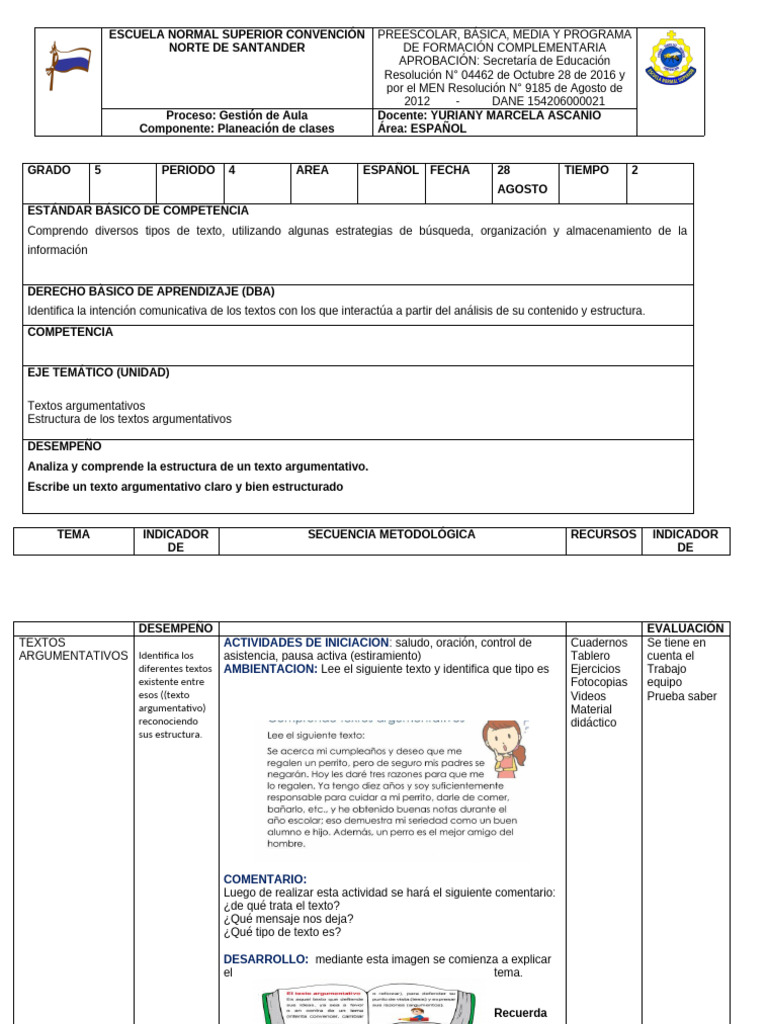 Plan - de - Aula de Español # 13 | PDF | Educación de la primera ...