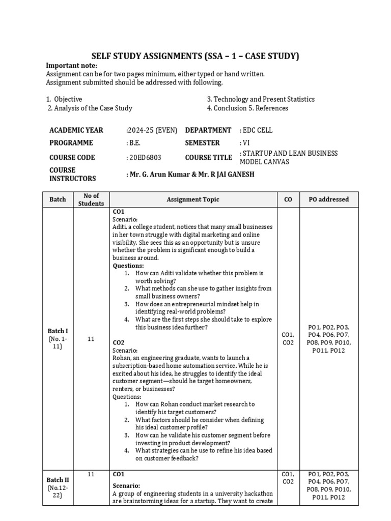 SSA 1_STARTUP AND LEAN BUSINESS MODEL CANVAS | PDF | Startup Company | Small Business ...