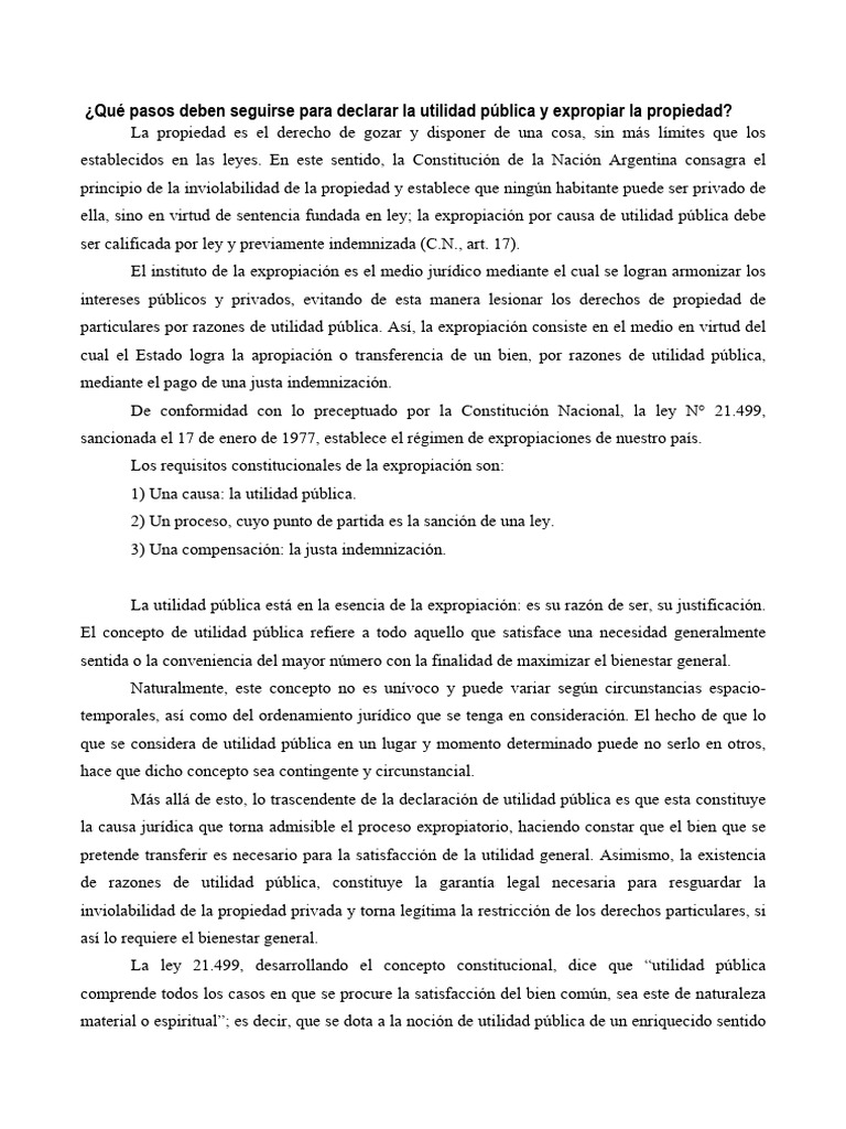 Qué Pasos Deben Seguirse para Declarar La Utilidad Pública y Expropiar ...