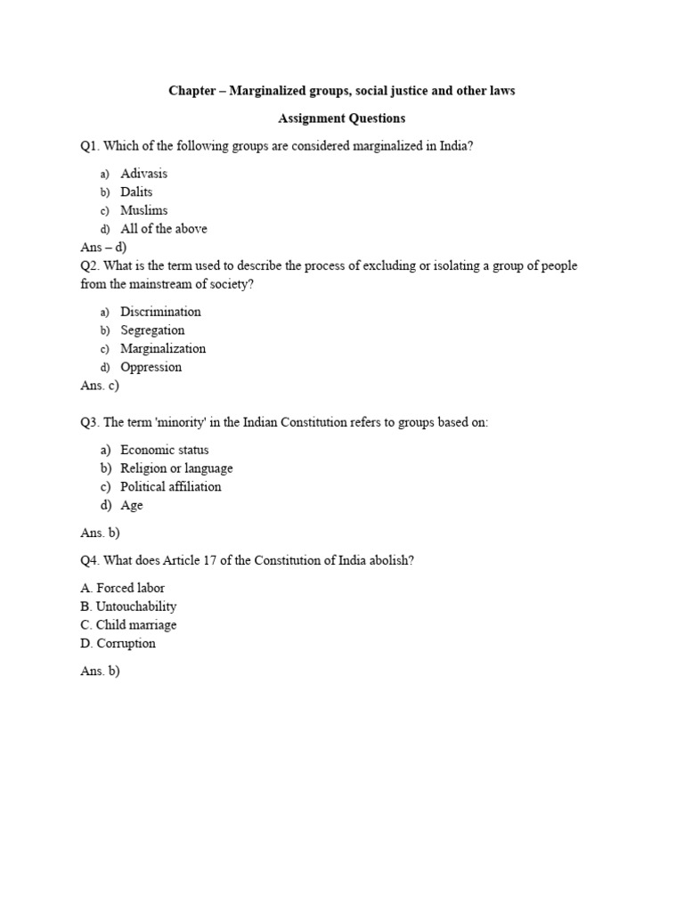 8 - Civics - CH - 4 Assignment Questions | PDF | Discrimination | Caste