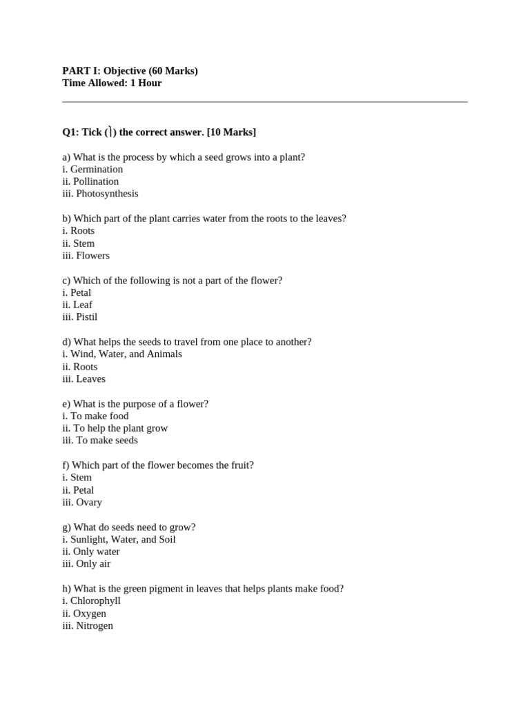 Grade 5 Science Test Chapter Flower and Seed | PDF | Flowers | Plants