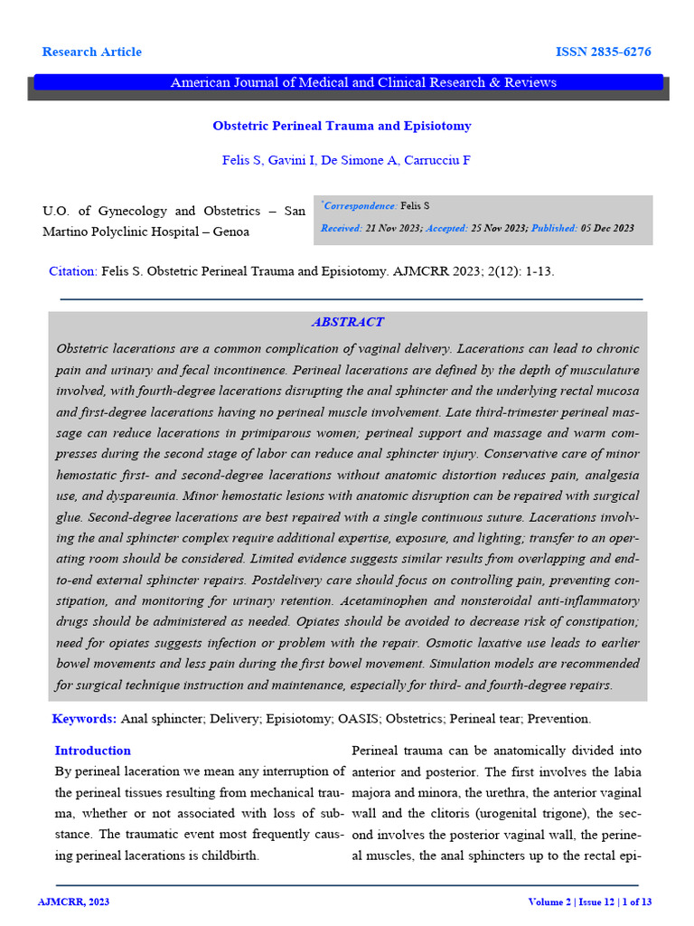 Perineal Trauma and Episiotomy Insights | PDF | Pelvis