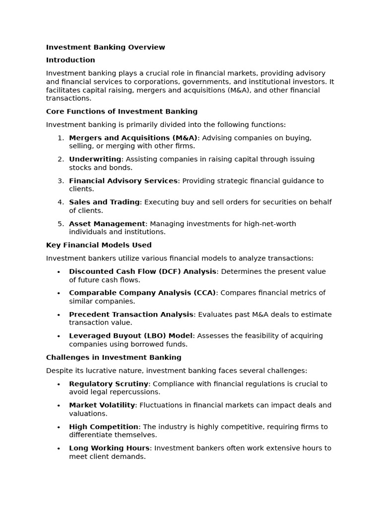 Investment Banking Functions and Challenges | PDF