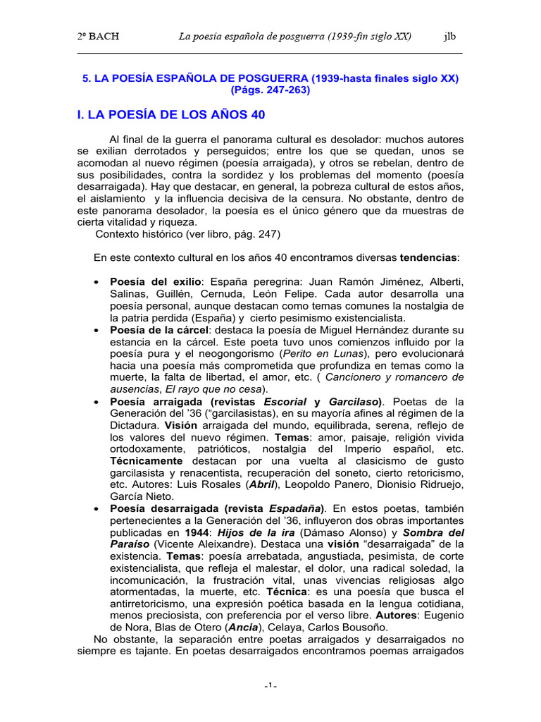 Poesía española de posguerra (1939-2000) | PDF | Poesía | Literatura ...