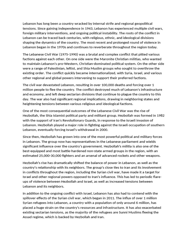 Lebanon's Ongoing Conflict and Instability | PDF | Lebanon | Hezbollah