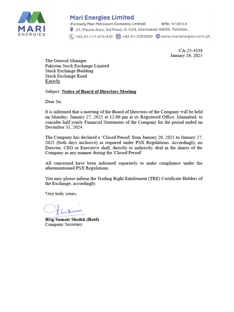 Notice of Board of Directors Meeting | PDF
