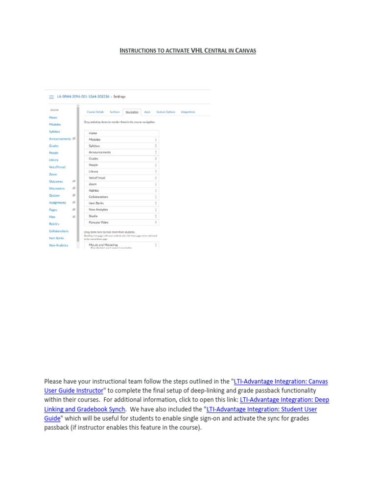 Instructions To Activate VHL Central in Canvas | PDF